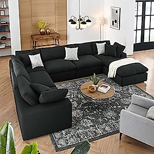 Modway Commix Modular Sofa, U Shaped Reclining Sectional, Black Fabric