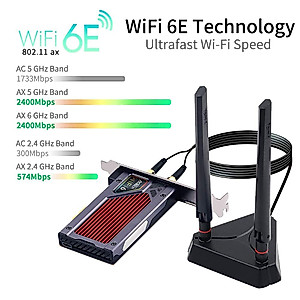 fenvi AX210 WiFi 6E PCI-E WiFi Adapter BT5.2 RGB Gaming 802.11ax ac 160MHz 2.4GHz 5GHz 6GHz Tri-Band 5400Mbps AX210NGW Desktop WiFi Card for PC Windows(Only WiFi 6E Router Antennas Support 6Ghz Band)