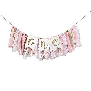 One High Chair Birthday Banner - One High Chair Banner Girl，highchair Banner First Birthday Girl，first High Chair Banner，pink and White Party Decoration Photo Props Cake Smash