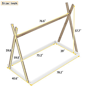 Merax Twin Wood Teepee Bed, Cute Floor Tent Bed for Kids Boys Girls,Easy Assemble White/Natural