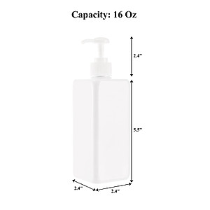Okllen 12 Pack 16 Oz Plastic Pump Bottles, Empty Refillable Container Liquid Soap Dispenser for Shampoo, Lotion, Cleaning Products, Kitchen, Bathroom, White Square