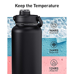 TOURIT 32 oz Insulated Water Bottle, Stainless Steel Sports Water Bottles With Top Handle, Double-Wall Travel Thermal Water Flask, BPA Free Leakproof Thermos Bottle for Sports and Travel,Pink