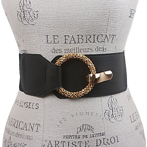 Women's 3" (75 mm) Wide High Waist Fashion Stretch Belt with Ring Hook Buckle, Black | l/xl 34"-38"