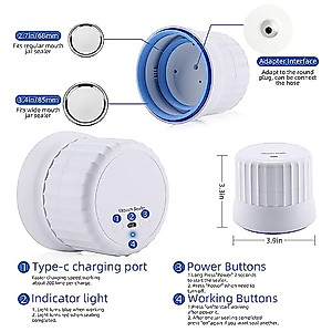 Electric Mason Jar Vacuum Sealer for Wide & Regular-Mouth Jar and Accessory Hose Compatible with FoodSaver Vacuum Sealer and Vacuum Container, Wine Vacuum Stoppers, Vacuum Sealer Kit for Wine Food Storage and Fermentation