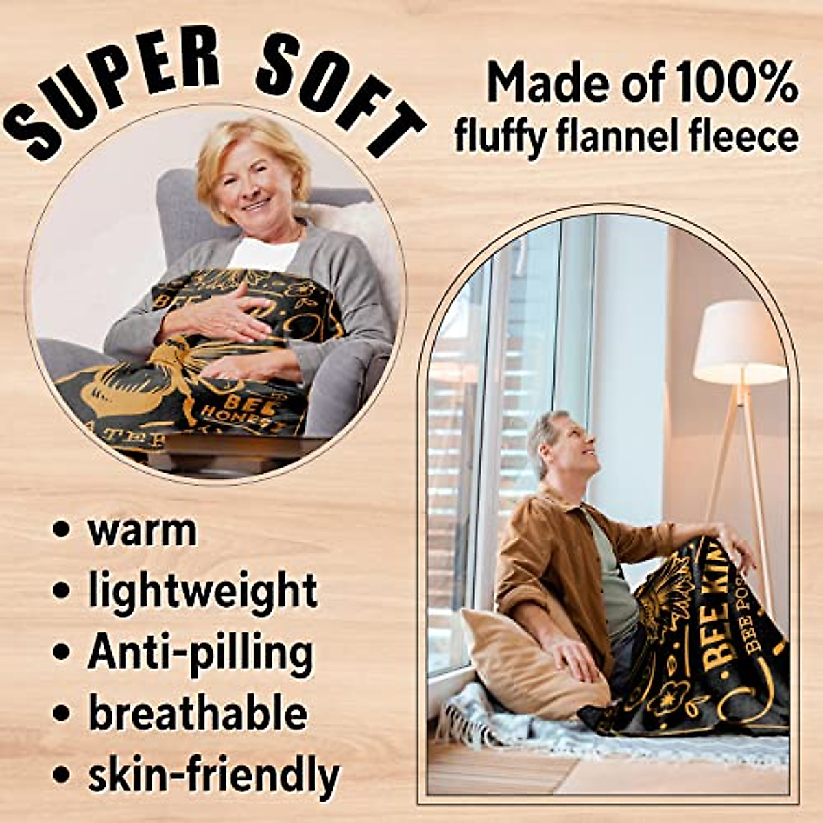 InnoBeta Bee Blanket, Bee Gifts for Women Men, Blanket with Bees and Sunflowers, Flannel Throw Blanket, Bee Themed Gifts for Bee Lovers, Bee Gift Idea for Birthday, Christmas, 50"x 65"