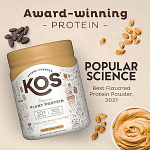 KOS Vegan Protein Powder, Chocolate Peanut Butter - Low Carb Pea Protein Blend, USDA Organic Superfood with Vitamins & Minerals - Keto, Soy, Dairy Free - Meal Replacement for Women & Men - 10 Servings