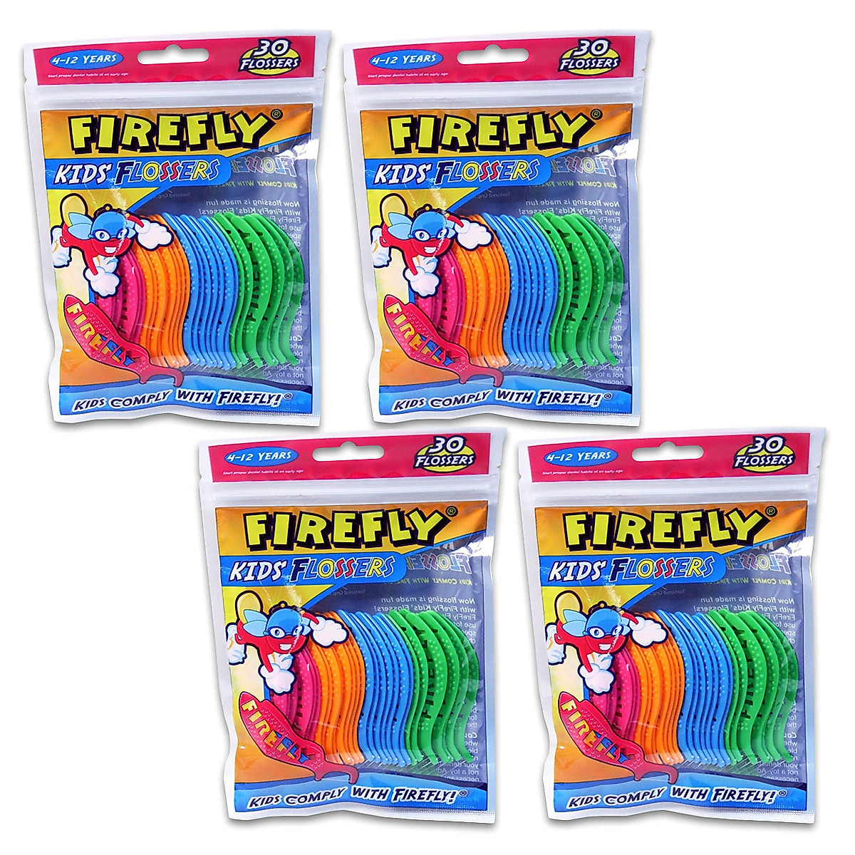 Firefly Kids Flossers - 30 Flossers X 4 Packs (Dr. Fresh Oral Care)