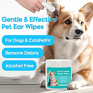 50 Pcs Ear Cleaner Finger Wipes, Dog Ear Finger Wipes, Ear Finger Wipes for Dogs Cats - Sooths & Deodorizes，Ear Relief Finger Wipes，Ear Cleansing Finger Wipes for Dogs，Sooths & Deodorizes (50 PCS)