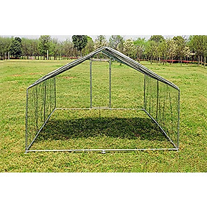Large Metal Chicken Coop for 25 Chickens Walk in Poultry Cage Heavy Duty Spire Shaped Chicken Run House Outdoor Chicken Pen Wire Fence Enclosure for Yard with Waterproof & Anti-UV Cover 13x10x6.6Ft