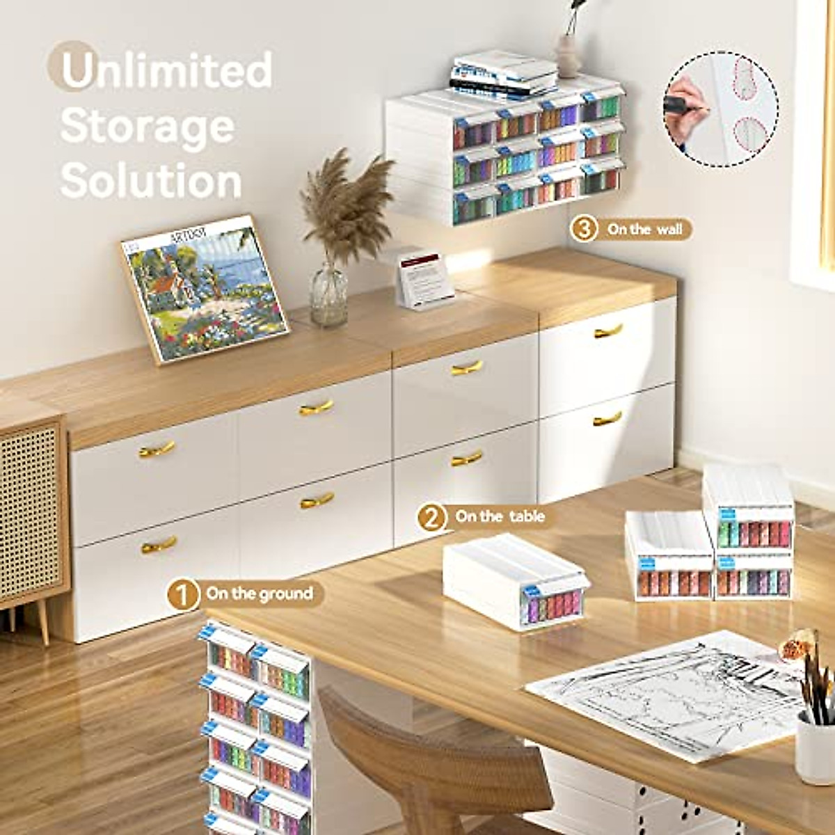 ARTDOT Diamond Painting Storage, 4 Pack Stackable Bead Organizer 140 Slots Individual Containers with Diamond Art Accessories and Tools for Beads Nail Pill Rhinestones Seed