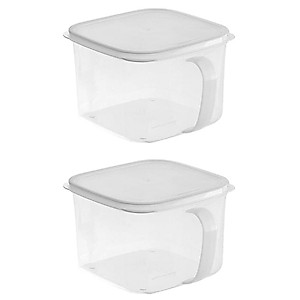 HANABASS 2Pcs Plastic Storage Containers Square Food Storage Organizer with Lid Handle Plastic Food Storage Containers with Lids for Fruits Vegetables Meat Egg