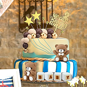 41 Pcs/Set Bear Cake Toppers Mini Bear Cake Decorations Cake Toppers Gold White Pearl Ball for Boy Girl Baby Shower Birthday Party Decorations (Dark Brown, Cute Style)