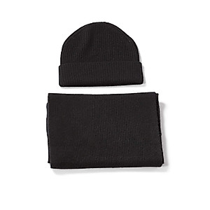 Fishers Finery Men's 100% Cashmere Ribbed Knit Hat and Scarf Gift Set (Black)