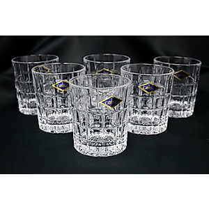 Czech Crystal Glass Set of 6 Whiskey Glasses 10oz./300ml. ''Diplomat'' Elegant Design Old Fashioned Style Heavy Base Scotch Bourbon Juice Water Gift Birthday Wedding Housewarming Anniversary