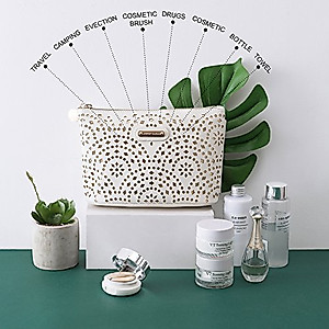 Makeup Bag, Wuhua Gold Pattern Cosmetic Bag with Zipper, Toiletry/Travel Bag for Brushes Jewelry Accessories Collection, Single Layer Storage Bag for Women