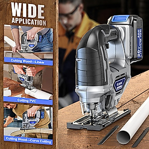 Cordless Jigsaw Tool Compatible with Dewalt 20V Battery, Variable Speed, LED Light, 0°-45° Bevel Cuts, 3-Position Orbital Action, Brushless Motor for Straight Curve Circle Cutting