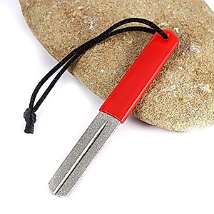 Tgoon Fishing Hook Sharpener, Fishing Accessory 2 Sided Fish Knife Grinding Tool Sharpening Grooves for Honing Hook Bottom and Point for Anglers for Outdoor Fishing(red, Double Groove)