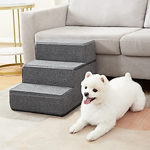 Dog Stairs & Steps for Small Dogs Cats, Pawque Pet Steps for High Bed Couch, Shock Absorbing Foam with High-Strength Boards for Pet Safe, Non-Slip Removable Washable Cover, 3-Step (13.5'' High)