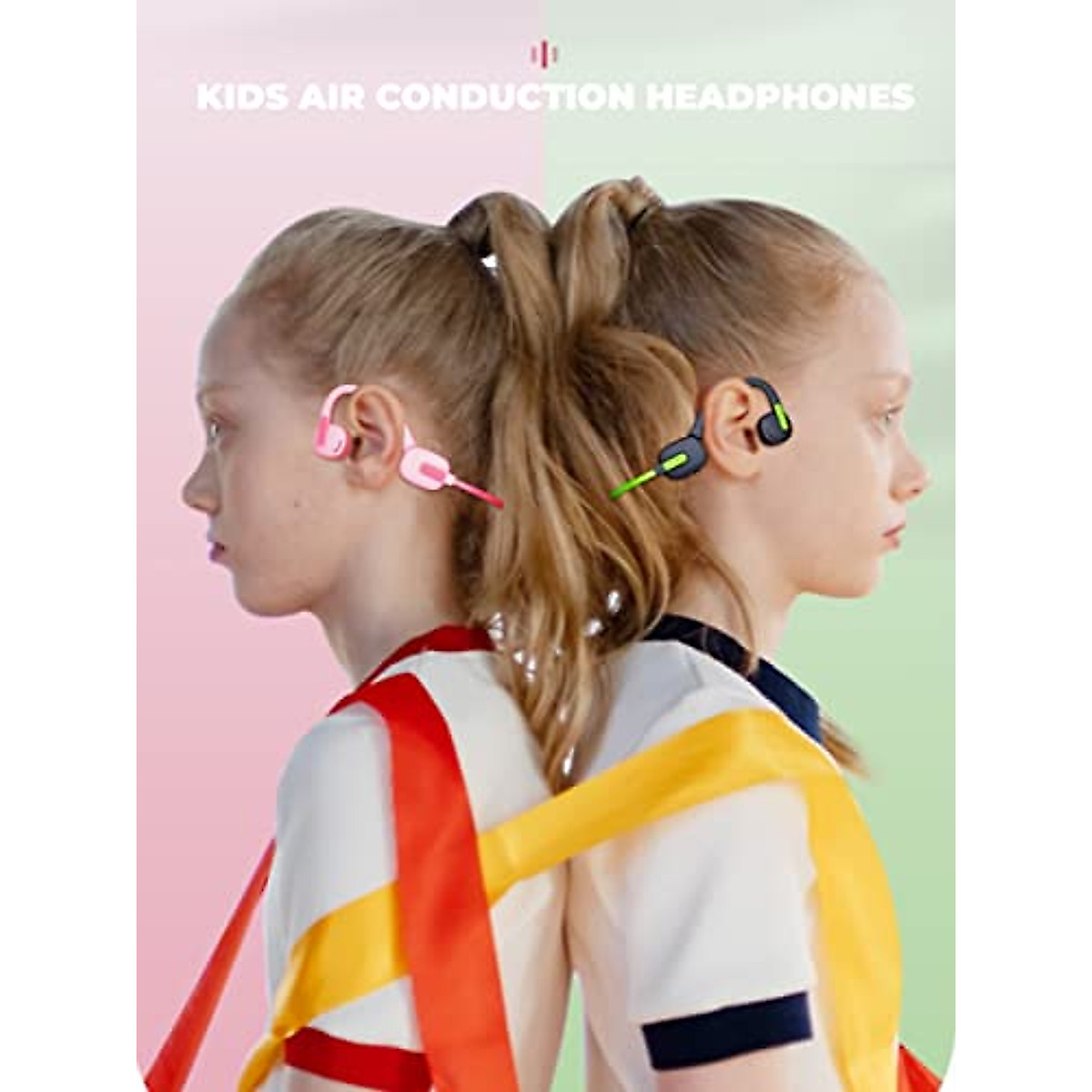 GenXenon Open Ear Headphones with Mic, 85dB Safe Volume Limited Air Conduction Kids Headphones Wireless, Bluetooth On Ear Headsets for Girls and Boys with 8GB Memory 8 Hrs Playtime for Music(Green)