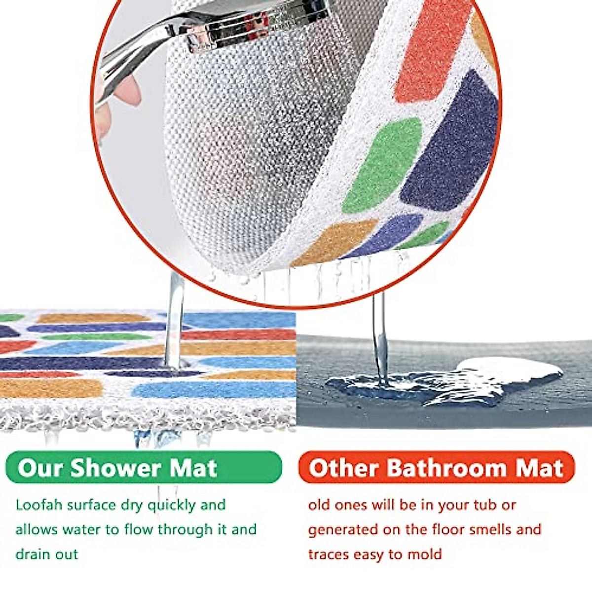 Darhoo Shower Mat Non Slip, 24 x 24 Inches Square Shower Floor Mats for Inside Showers, PVC Loofah Shower Bath Mat with Drainage Holes, Quick Dry Shower Anti Slip Stall Bathmat for Bathroom, Elderly