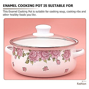 UPKOCH Sauce Pan Retro Enamel Stockpot 1.5L Cooking Pot Enamel Soup Pot Stew Pot Pasta Pot with Lid Sauce Pot for Stew Sauce Reheat Food Induction Oven Gas Stovetops 18cm Stainless Steel Cookware