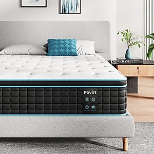 Povirt Queen Mattress 12 Inch, Pocket Spring Hybrid Queen Size Mattress in a Box, Memory Foam and Innerspring Mattress for Pressure Relief, Medium Firm Feel, 60 * 80 * 12 inch