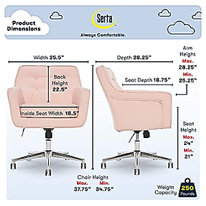 Serta Style Ashland Home Office Chair, Party Blush Pink Twill Fabric