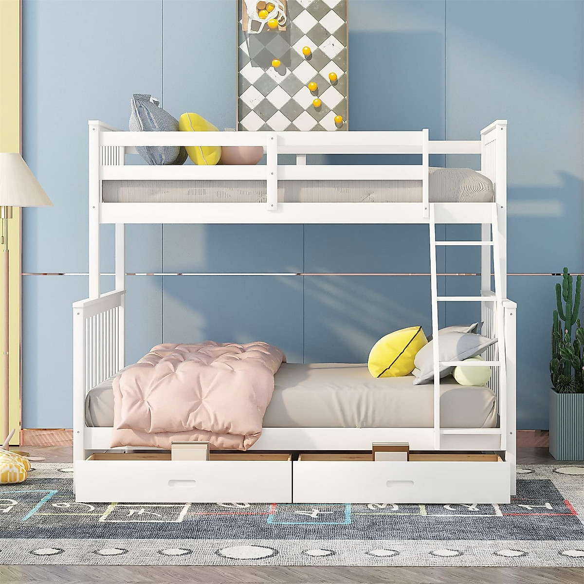 Harper&Bright Designs Twin-Over-Full Bunk Bed with Ladders and Two Storage Drawers,Space-Saving Design,White
