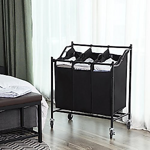 SONGMICS Rolling Laundry Cart Sorter, with 3 Removable Bags, Casters and Brakes, Black