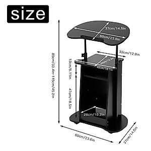 bimiti Mobile Lectern Podium Stand Height Adjustable Sit-to-Stand Desk with Tilting Desktop & Storage Cabinet Rolling Lectern Cart Laptop Desk on Wheels, Podium Stand for Classroom Church Home Office