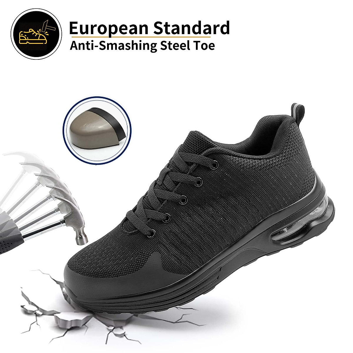 LUPWEE Steel Toe Shoes for Men Slip Resistant Safety Work Shoes Puncture Proof Comfortable Indestructible Sneakers with Specialized Work Insole for Industry Construction Warehouse Black M10.5