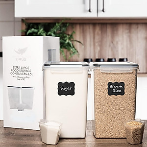 WHITE FEATHER SUPPLIES 2 PC [6.5L / 220 Oz] Large Food Storage Containers with Lids Airtight - BPA Free Clear Plastic Kitchen and Pantry Storage Containers, Bulk Storage for Cereal, Flour, Sugar, Rice