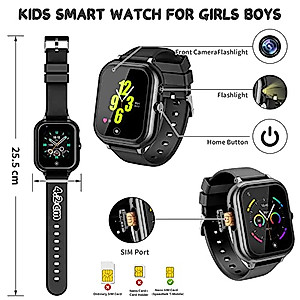 cjc 4G Smart Watch for Kids with SIM Card , Kids Phone Smartwatch GPS Position , Call Voice & Video Chat, SOS, WiFi, Music，Watch with Lanyard for Children Ages 3-12 Ship from US (Black)