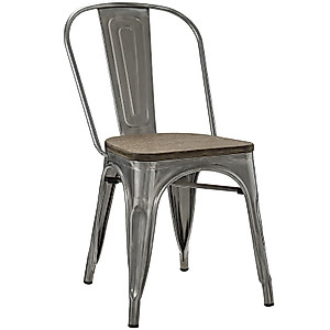 Modway Promenade Stackable Modern Aluminum Bistro Dining Side Chair With Bamboo Seat in GunMetal