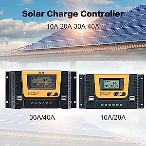 JJN 30A Solar Charge Controller 12V/24V/36V/48V Solar Panel Regulator with Adjustable LCD Display Dual USB Port Timer Setting PWM Auto Parameter