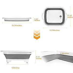 SEMSOIIO 1PCS Collapsible Cutting Board,Foldable Camping Dishes Sink Space Saving 3 in 1 Multifunction Storage Basket for Camping Accessories for RV Campers, Silicone Dish Tub for BBQ/Camping (Grey)