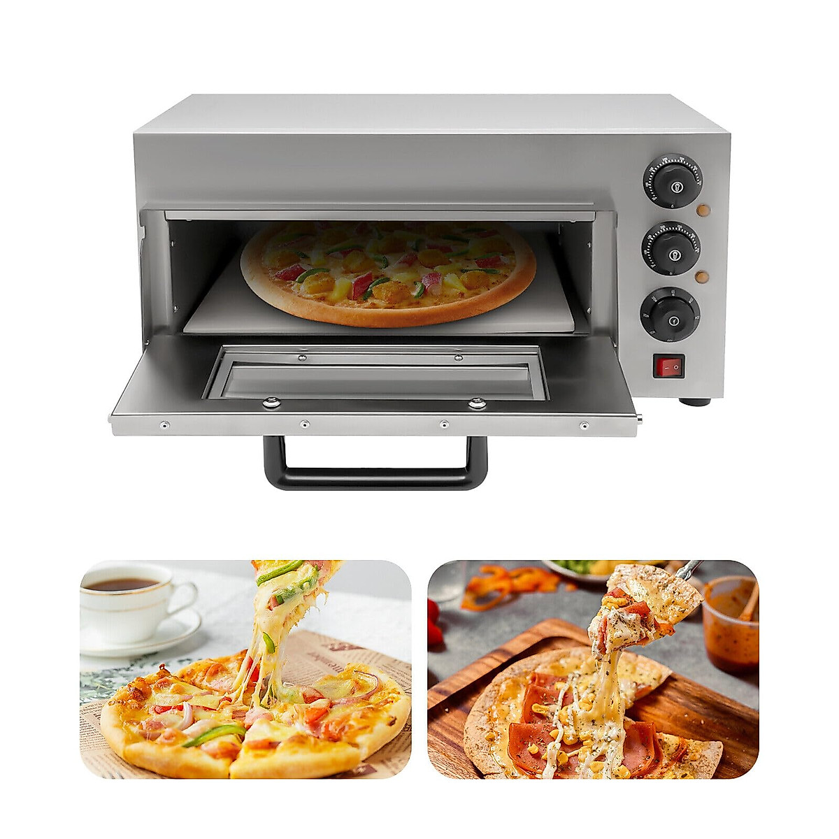 1300W Commercial Pizza Oven, Single Layer Electric Pizza Maker, Adjust from 122-662℉, For 16" Pizza Indoor family party barbecue