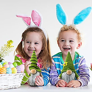 Gehydy Set of 2 Summer Gnomes Plush Flower Decoration Spring Gnome Gift Handmade Green Scandinavian Tomte Stuffed Farmhouse Decor for Home Kitchen Tiered Tray