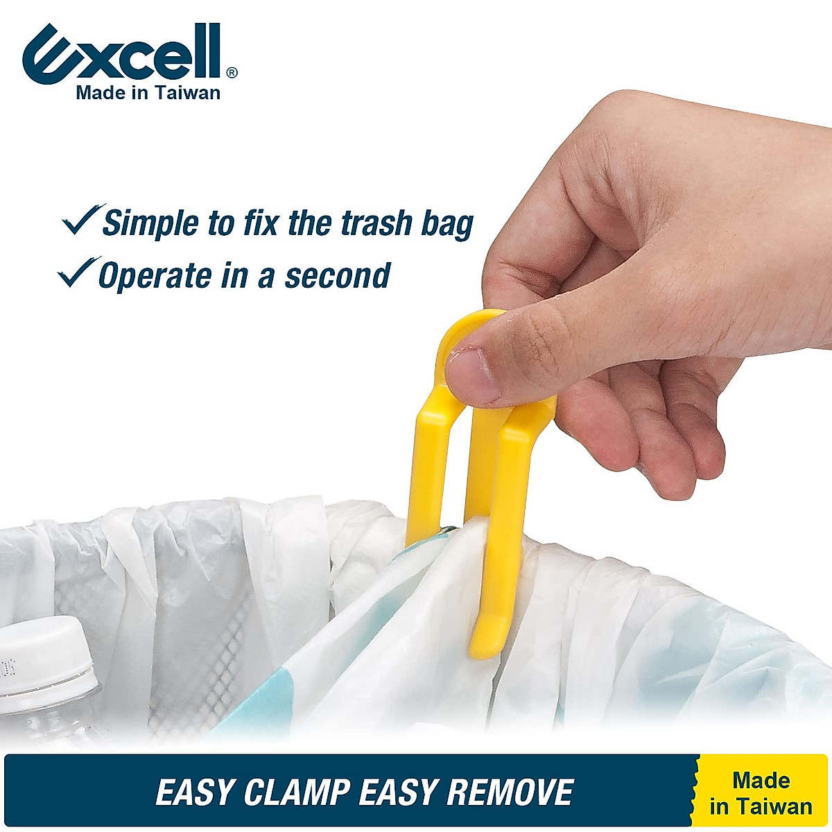 Excell Bag Retaining Clamp Trash Bag Holder Clips (Yellow, 12 Piece) Easy to use, just Clip to Keep Trash Bags Secure. Perfect for Home, Office. Durable Plastic Construction ensures Long-Lasting use.