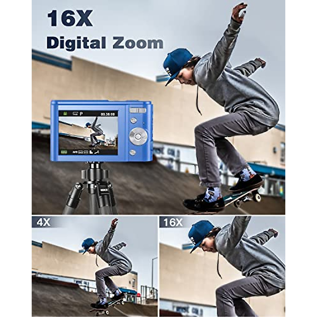 Digital Camera, Zostuic Autofocus 48MP Kids Camera with 32 GB Card Vlogging Camera with 16X Zoom, Compact Portable Mini Cameras for 4-15 Year Old Kids Children Teens Girls Boys(Navy Blue)