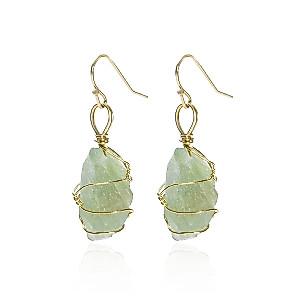 Green Fluorite Earrings, Raw Green Fluorite Earrings, Dangle Earrings, Delicate Stone Charm Gold Plated Drop Earrings, Wire wrapped crystal, Gemstone earrings