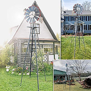 HAHASOLE 8ft Garden Windmill, Heavy Duty Durable Metal Weather Vane for Backyard, Ornamental Windmill for Yard Weather Resistant (Gray, 8FT)