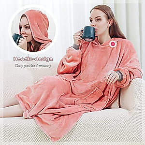 Homde Wearable Blanket, Oversized Blanket Hoodie, Gifts for Women and Men, Super Big Size Fits All, Cozy Sweatshirt Blanket with Sleeves and Pocket, Double-Sided Wearable, Two-Color (Pink & Grey)