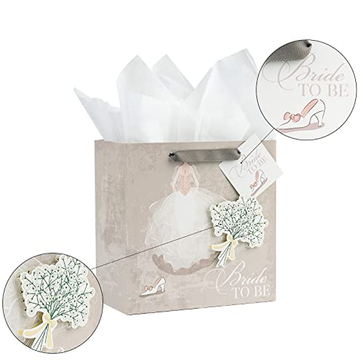 MAYPLUSS 10" Medium Gift Bag with Greeting Card and Tissue Paper for Wedding, Anniversary, Bridal Shower -Bride to Be,Wedding Design Dresses