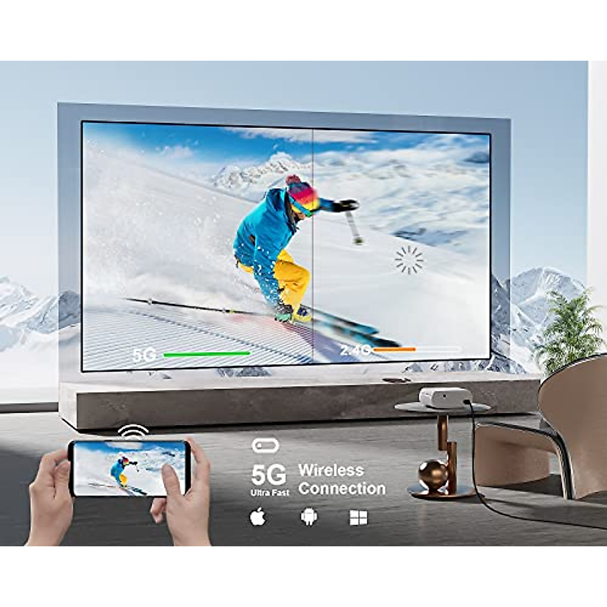 ONOAYO Projector Native 1080P 5G WiFi and 5.1 Bluetooth Projector & ONOAYO Adjustable Projector Tripod Stand