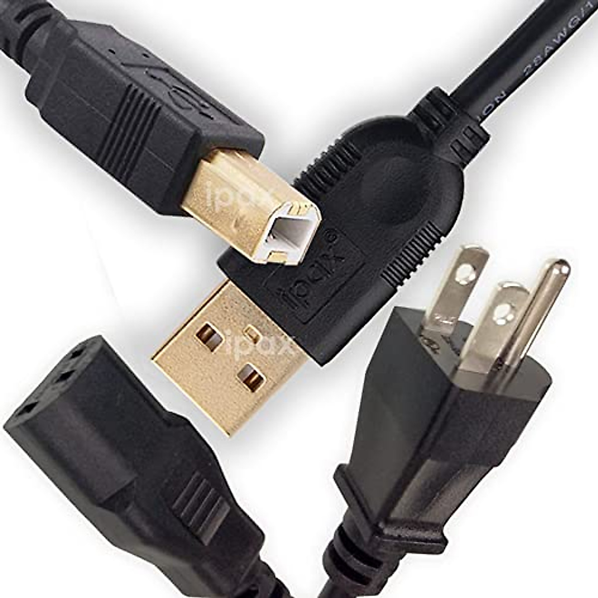 Ipax USB Printer Cable and AC Power Cord Compatible with for Brother HL-2270DW HL-2280DW HL-3170CDW HL-2170w HL-5470DW HL-4570CDW HL-3140CW HL-2230
