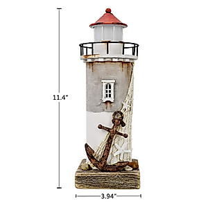 Wooden Lighthouse Decor with Light, Decorative Nautical Lighthouse Rustic Ocean Sea Beach Themed Lighthouse Decoration, Handcrafted Tabletop Nautical Themed Home Decor Bathroom Decor (11.4“H)