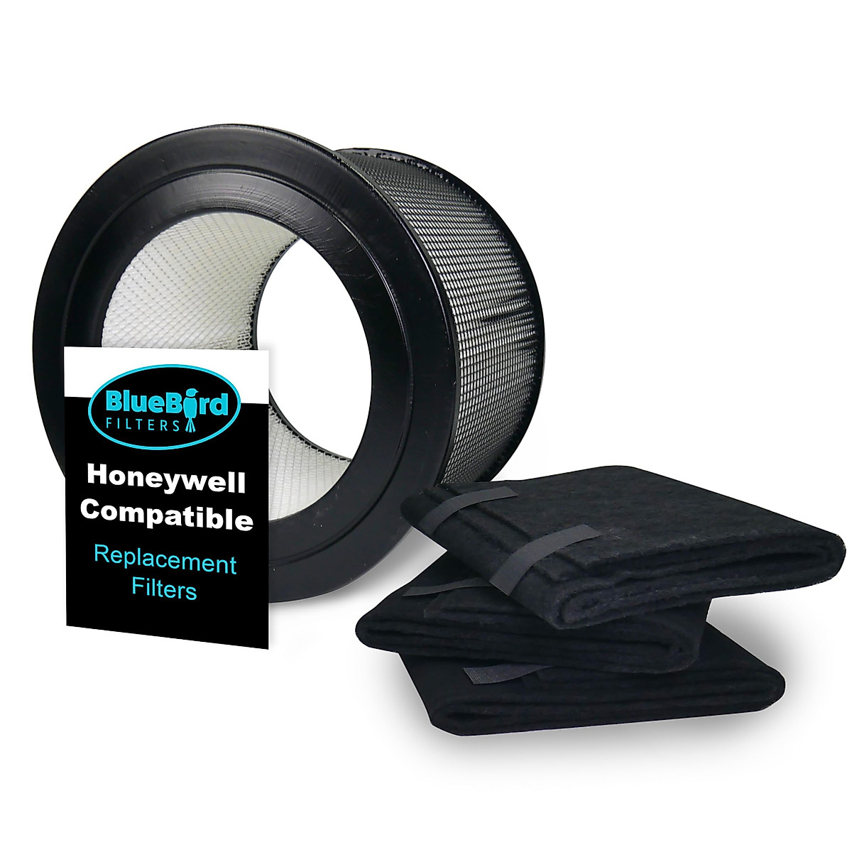 BlueBird Filters Replacement HEPA Filter & Carbon Pre Filter Kit For Honeywell 50250 50250-S OEM Part Number 24000 (1 HEPA + 3 Carbon Pre-Filter)