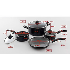7 Piece Aluminum Non-Stick Dishwasher Safe Cookware Set, Pots and Pans, Black