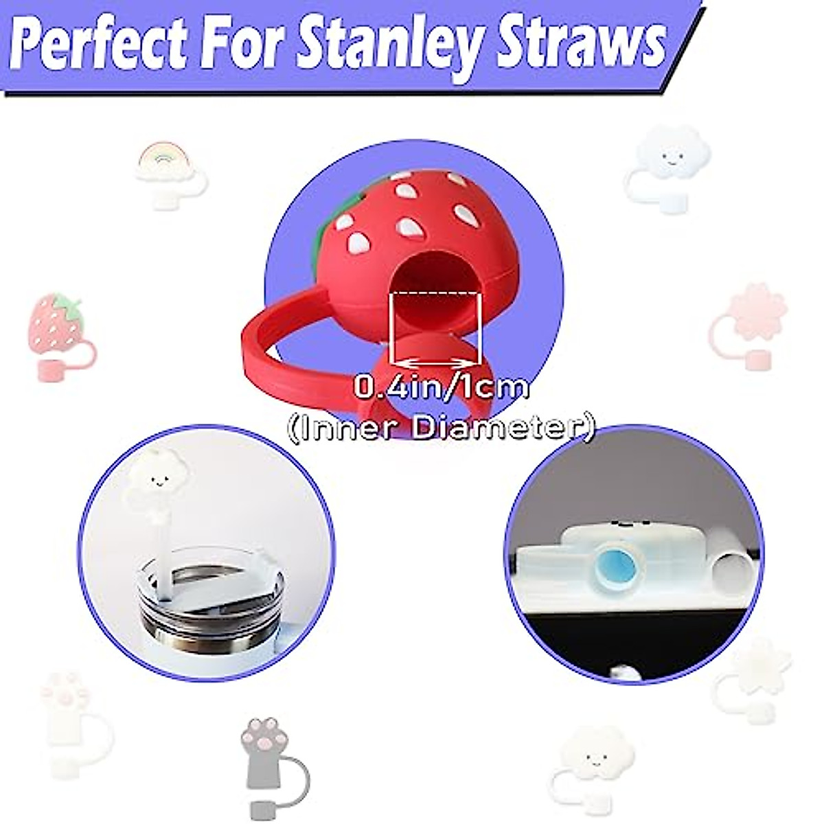Straw Covers Cap for Stanley Cup - 8Pcs Straw Tip Covers Compatible with Stanley 30&40 Oz Tumbler, Soft Silicone Dust-Proof Straw Cover, Cute Straw Protectors for Stanley Cups Accessories